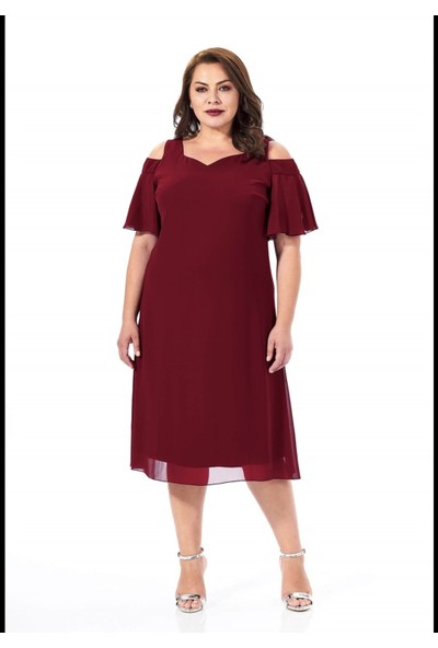 Haimoda Kadın Şifon Elbise Omuz Detaylı Büyük Beden Haimoda Kadın Şifon Elbise Omuz Detaylı Büyük Beden