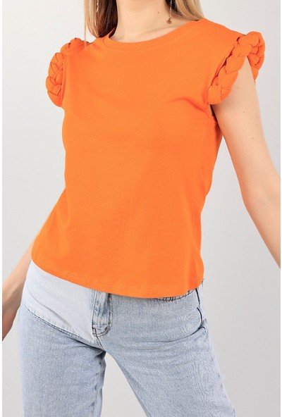 Hn Tekstil Turuncu Örgü Tasarım Bluz