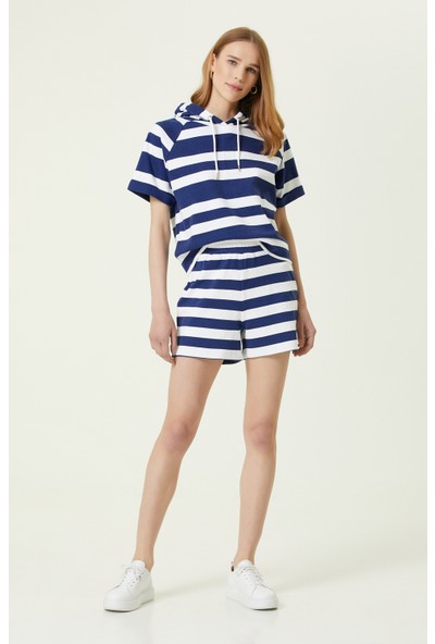 Network Beyaz Lacivert Çizgili Şort