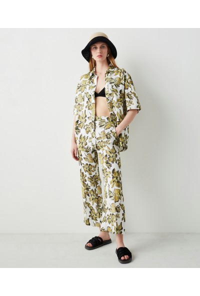İpekyol Çiçek Baskılı Keten Pantolon