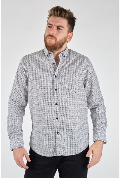 Brothers Modern Fıt Desenli Uzun Kollu Beyaz-Siyah Erkek Gömlek 2125009 Brothers Modern Fıt Desenli Uzun Kollu Beyaz-Siyah Erkek Gömlek 2125009