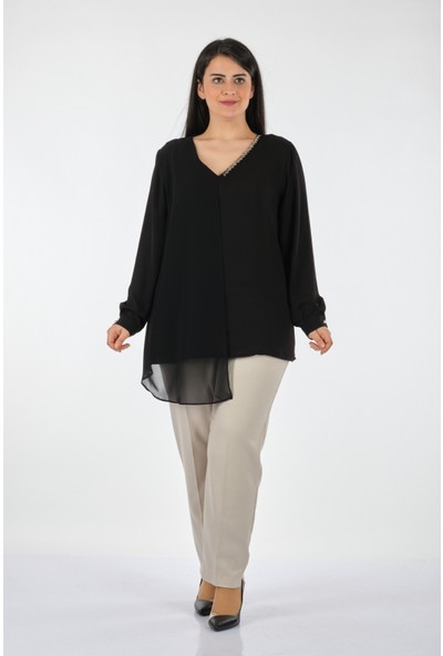 Dee's V Yaka Uzun Kollu Siyah Kadın Bluz 2211211