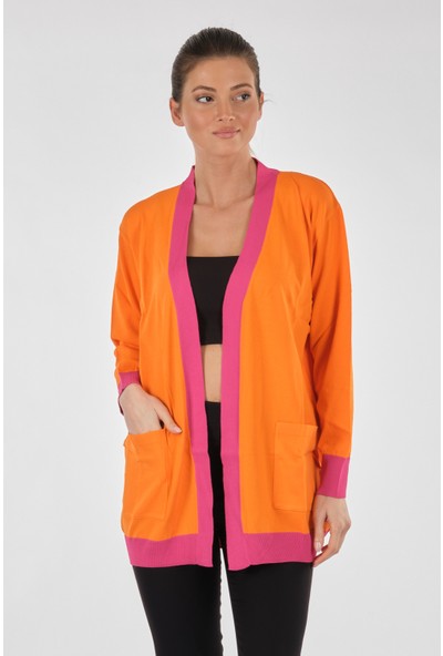 Lal Cepli Uzun Kollu Oranj-Fuşya Kadın Hırka 22150004