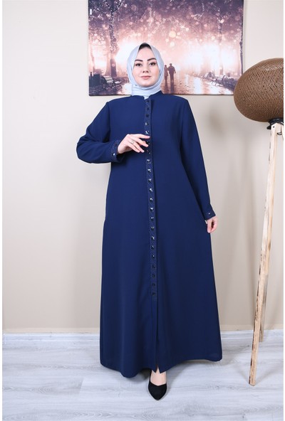 Kaleli Kadın Taş Detaylı Ferace CFR2231KL Saks