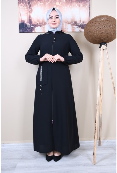 Zerenay Kadın Kapşonlu Ferace CFR5208ZR Siyah