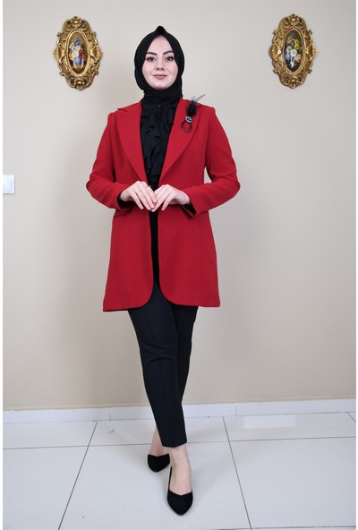 Çerçeve Kadın Krep Tek Düğmeli Ceket BCK0503CR Kırmızı