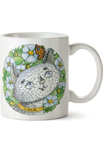 Altın Pati Doğayı Koklayan Kedi Tasarım Kupa Altın Pati Doğayı Koklayan Kedi Tasarım Kupa