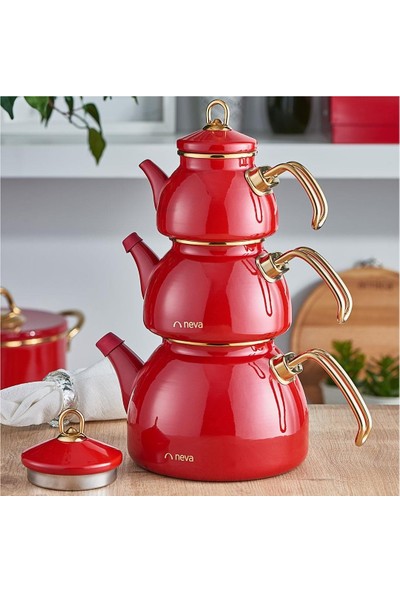 Neva Havana Pitaya N3230 Emaye 3 Katlı Çaydanlık Demlik Seti Kırmızı Mini Orta Büyük 3 Boy Bir Arada Neva Havana Pitaya N3230 Emaye 3 Katlı Çaydanlık Demlik Seti Kırmızı Mini Orta Büyük 3 Boy Bir Arada
