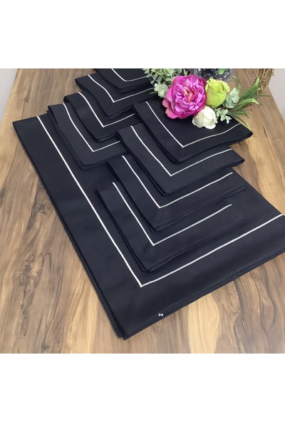 Siyah Masa Örtüsü & Peçete Takımı -9 Parça