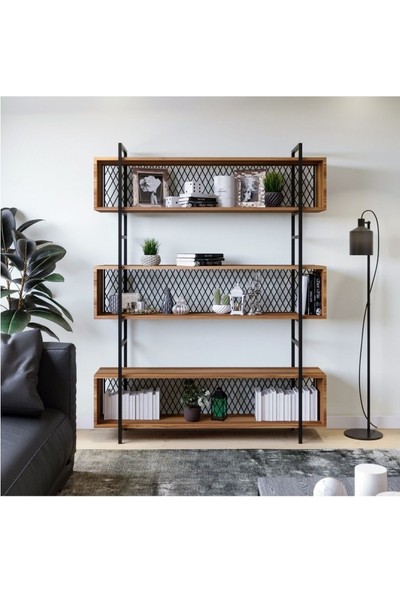 Parla PS7919 Duvar Tipi Dekoratif Açık Raf 180 x 140 x 30 cm Kahverengi