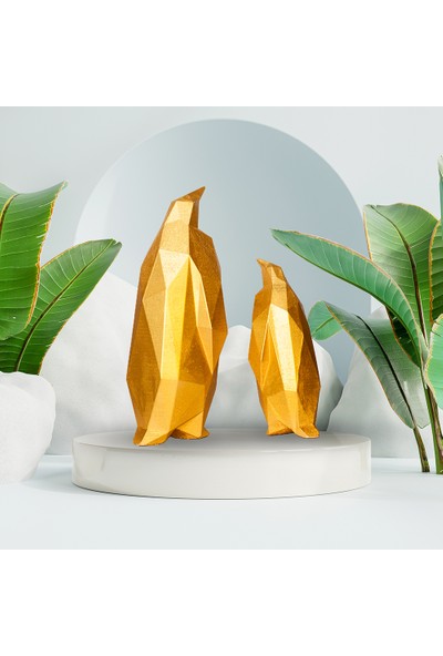 Minazey Penguen ve Yavrusu Gold Heykel Biblo Minazey Penguen ve Yavrusu Gold Heykel Biblo