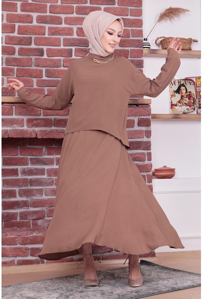 İmaj Butik Zincir Detaylı Bluz Etek Kombin Ikili Tesettür Takım/kahverengi İmaj Butik Zincir Detaylı Bluz Etek Kombin Ikili Tesettür Takım/kahverengi
