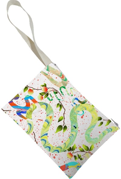 Unisex Renkli Yapraklar Desenli Portföy Clutch Çanta