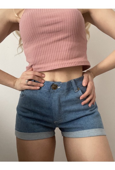 Kadın Basic Likralı Denim Şort Kadın Basic Likralı Denim Şort