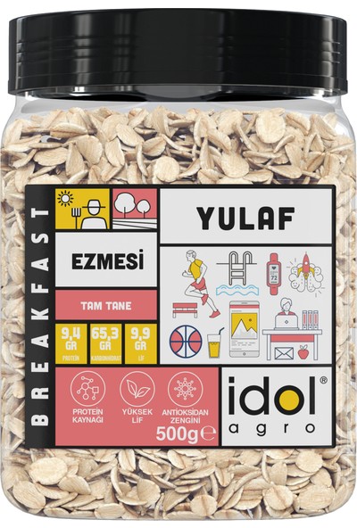Idolagro Yulaf Ezmesi Breakfast Beta Glukan Protein + Yüksek Lif Extra Iri Tane Premium Pet 500 gr Idolagro Yulaf Ezmesi Breakfast Beta Glukan Protein + Yüksek Lif Extra Iri Tane Premium Pet 500 gr