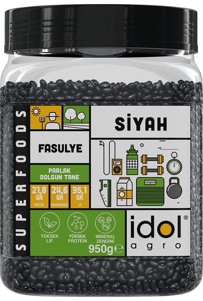 Idolagro Siyah Fasulye Superfoods Yüksek Protein + Lif, Iri Ince Kabuklu Tane 950 gr