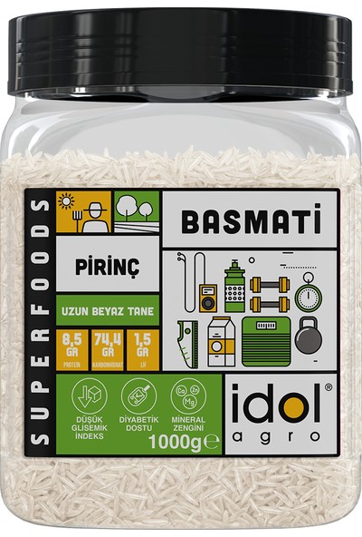 Idolagro Basmati Pirinç Superfoods Parboiled, Yapışmaz Aromatik Uzun Tane 1000 gr Idolagro Basmati Pirinç Superfoods Parboiled, Yapışmaz Aromatik Uzun Tane 1000 gr