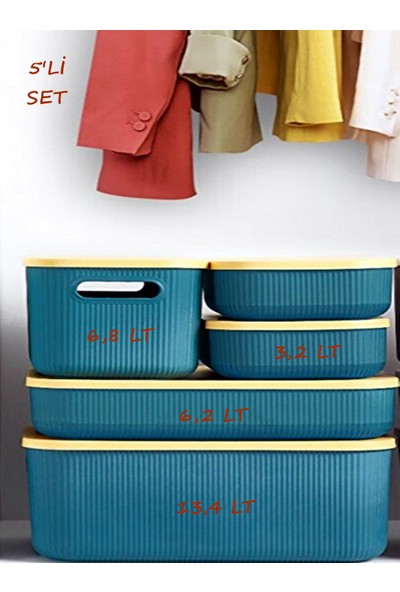 CANDEL Dekoratif Kapaklı Saklama Kutusu Çok Amaçlı Dolap Içi Düzenleyici 5 Li Set CANDEL Dekoratif Kapaklı Saklama Kutusu Çok Amaçlı Dolap Içi Düzenleyici 5 Li Set