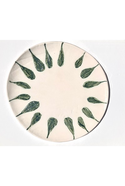 Line Design El Yapımı Seramik Tabak Raund Leafs Line Design El Yapımı Seramik Tabak Raund Leafs