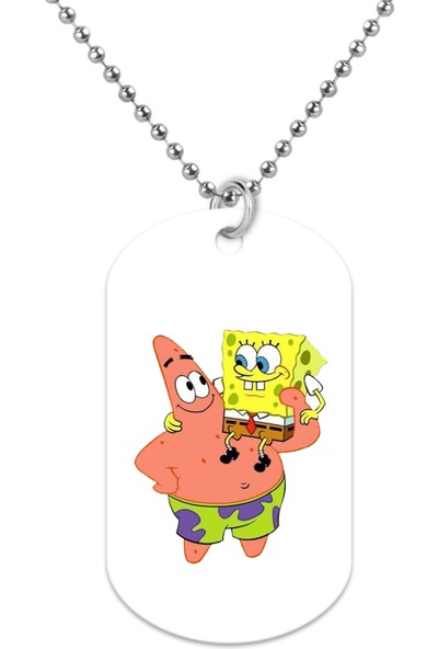 Rowalsi Sünger Bob ve Petrik Baskılı Gümüş Zincirli Künye/kolye YTKTRD1286