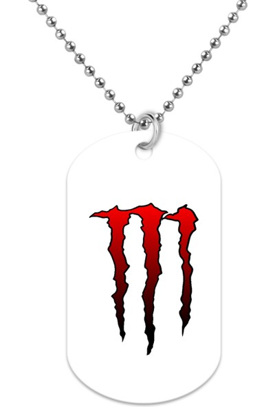 Monster Işareti Kırmızı Baskılı Gümüş Zincirli Künye/kolye YTKTRD1388