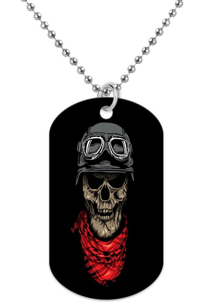 Biker Skull Baskılı Gümüş Zincirli Künye/kolye TYT1463