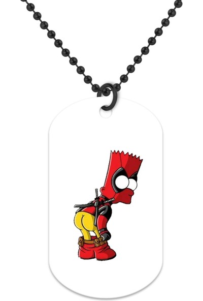 Deadpool Bart Simpson Baskılı Siyah Zincirli Künye/kolye YTKTRD1130