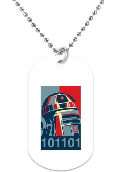 R2-D2 101101 Baskılı Gümüş Zincirli Künye/kolye YTKTRD1408