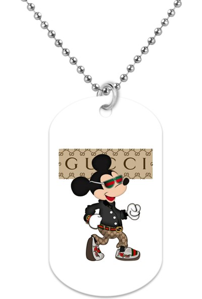 Rowalsi Miki Mouse Gucci Baskılı Gümüş Zincirli Künye/kolye YTKTRD1226 Rowalsi Miki Mouse Gucci Baskılı Gümüş Zincirli Künye/kolye YTKTRD1226