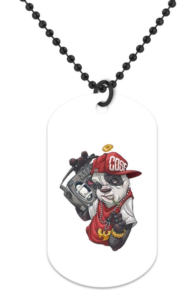 Rapçi Panda Baskılı Siyah Zincirli Künye/kolye YTKTRD1246