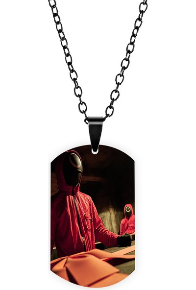 Squid Game Muhafız Baskılı Siyah Künye TYT782 Squid Game Muhafız Baskılı Siyah Künye TYT782