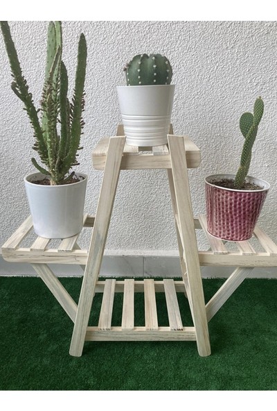 Ahşap Saksılık Doğal Ahşap Saksı Standı 4 Katlı Saksılık Çiçeklik(Doğal Beyaz Ahşap)