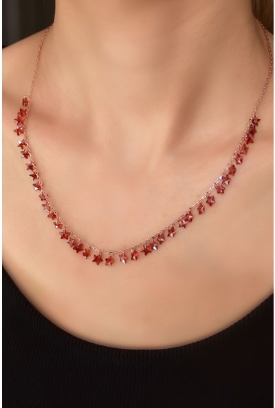 925 Ayar Gümüş Rose Kaplama Turuncu Zirkon Taşlı Yıldız Kolye