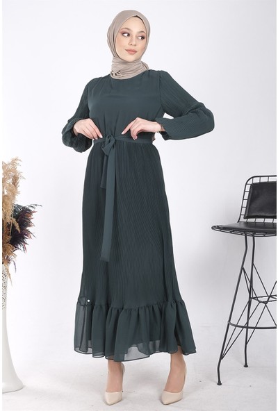 Rita Modamia 60904-21 Eteği ve Kolları Pilise Detaylı Şifon Elbise - Zümrüt Rita Modamia 60904-21 Eteği ve Kolları Pilise Detaylı Şifon Elbise - Zümrüt