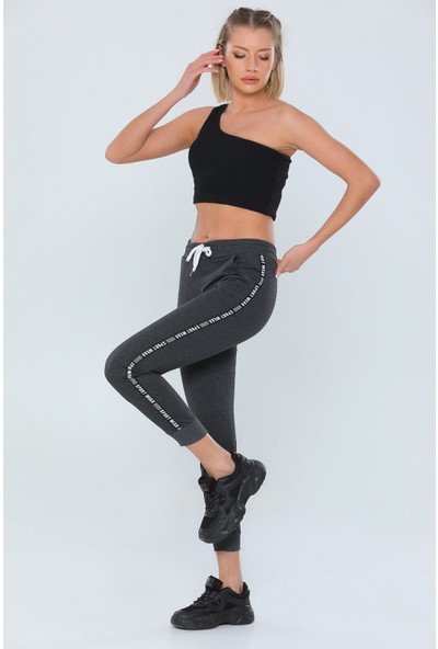 K.antrasit Kadın Paça Ribanalı Yan Şeritli Slim Fit Eşofman Altı K.antrasit Kadın Paça Ribanalı Yan Şeritli Slim Fit Eşofman Altı