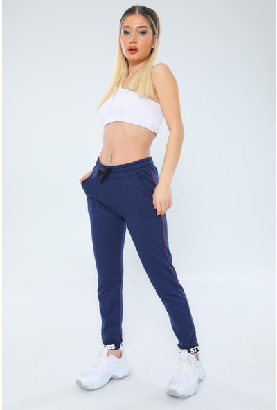 Julude Lacivert Kadın Şeritli Jogger Eşofman Altı Julude Lacivert Kadın Şeritli Jogger Eşofman Altı