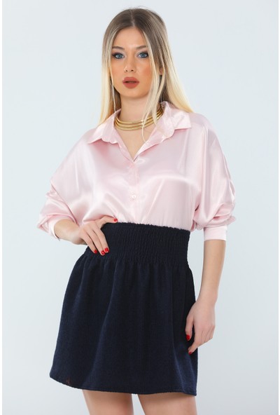 Julude Lacivert Kadın Bel Lastikli Mini Etek