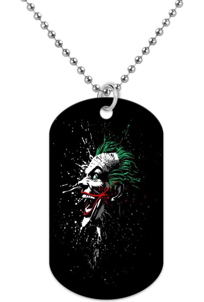 Rowalsi Joker Çizim Baskılı Gümüş Zincirli Künye/kolye TYT1635