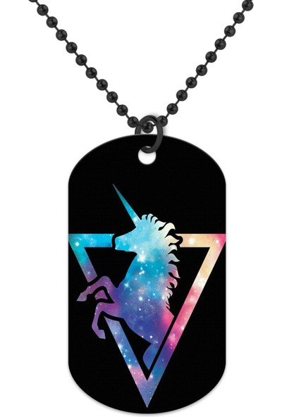 Rowalsi Unicorn Baskılı Siyah Zincirli Künye/kolye TYT1851