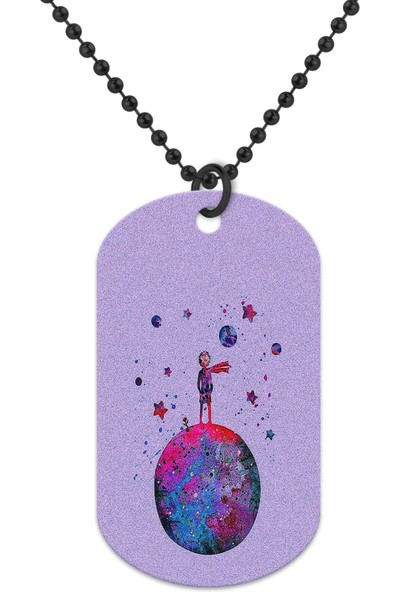 Rowalsi Pequeno Pirincipe Moon Baskılı Siyah Zincirli Künye/kolye TYT1732