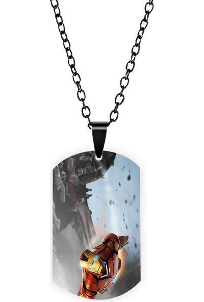 Rowalsi Iron Man Baskılı Siyah Künye TYT1348