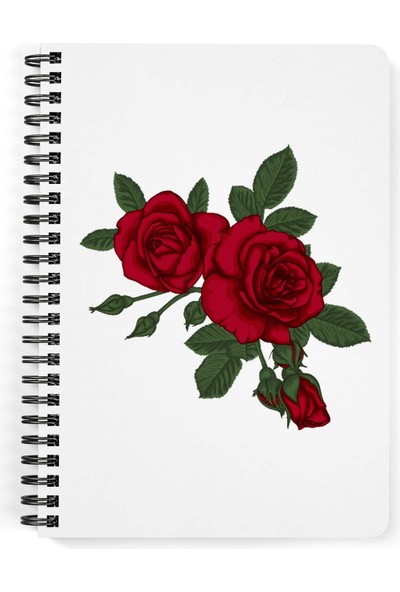 Astak Kırmızı Gül Baskılı Ahşap Kapaklı Defter 15X20 cm DFT820