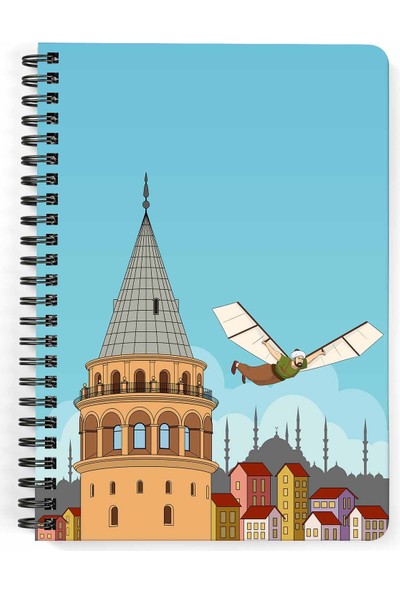 Astak Hazarfen Ahmed Çelebi Baskılı Ahşap Kapaklı Defter 15X20 cm DFT5704