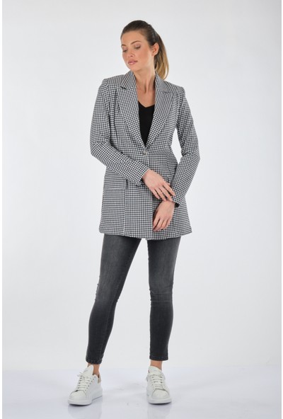 Scl Düz Yaka Ekose Uzun Kollu Lacivert Kadın Ceket 2212401047