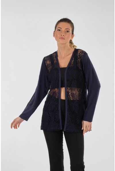 Desen Dantel Detaylı Uzun Kollu Lacivert Kadın Ceket 22122768 Desen Dantel Detaylı Uzun Kollu Lacivert Kadın Ceket 22122768
