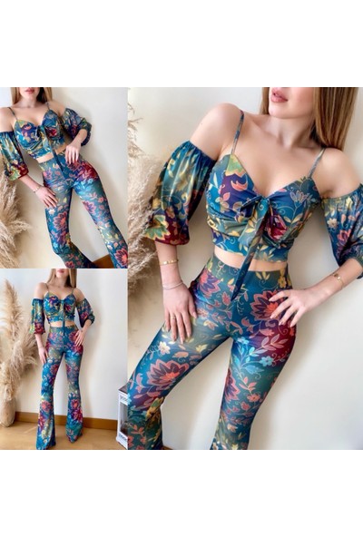 Rengamoda Ispanyol Paça Tayt Bluz Ikili Takım