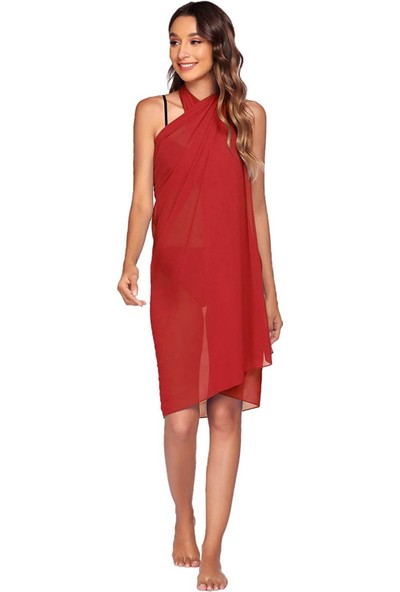 Desen Triko Kırmızı Uzun Pareo Kadın Plaj Elbisesi Yeni Sezon Desen Triko Kırmızı Uzun Pareo Kadın Plaj Elbisesi Yeni Sezon