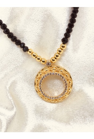 Yakut 22 Ayar Has Altın Kaplama Taşlı Içi Boş Yarım Uyumlu Çerçeveli Kolye