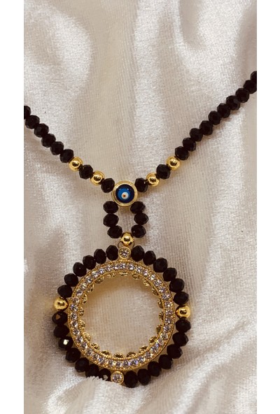 Yakut 22 Ayar Has Altın Kaplama Taşlı Içi Boş Yarım Uyumlu Çerçeveli Kolye