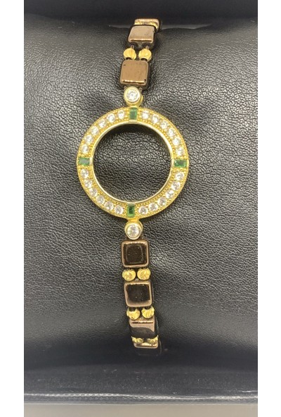 Yakut 22 Ayar Has Altın Kaplama Taşlı Içi Boş Çeyrek Uyumlu Çerçeveli Bileklik